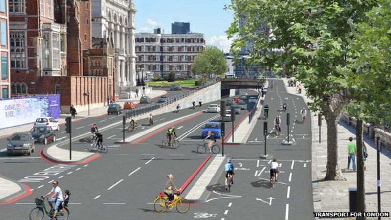Mayor of London unveils segregated urban cycleways - BBC News