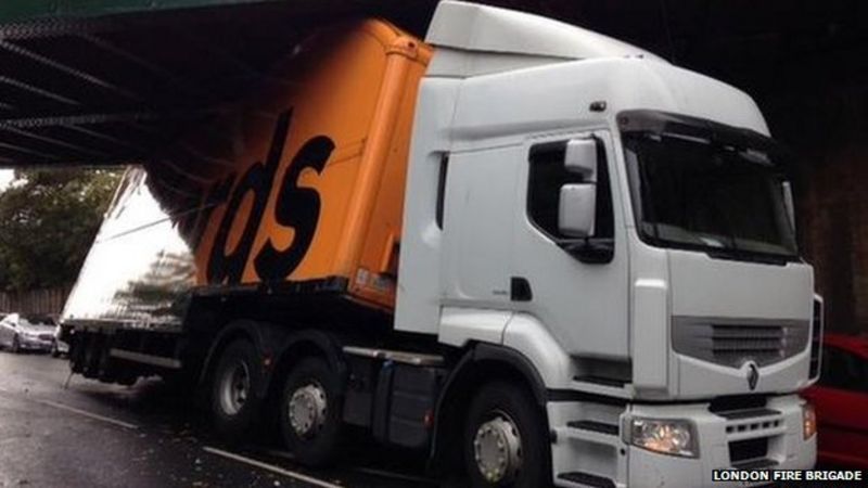 Halfords 'We Fit' lorry gets stuck under bridge - BBC News