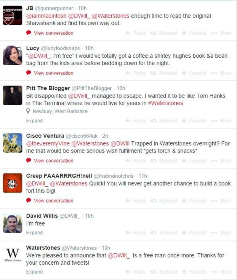 Tourist locked inside Waterstones bookshop uses Twitter to be freed ...