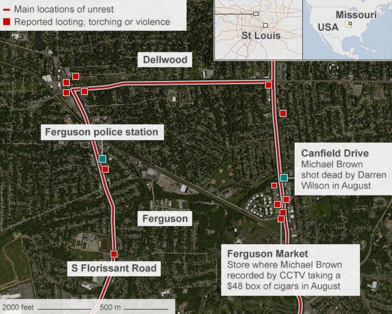 Ferguson riots: Ruling sparks night of violence - BBC News
