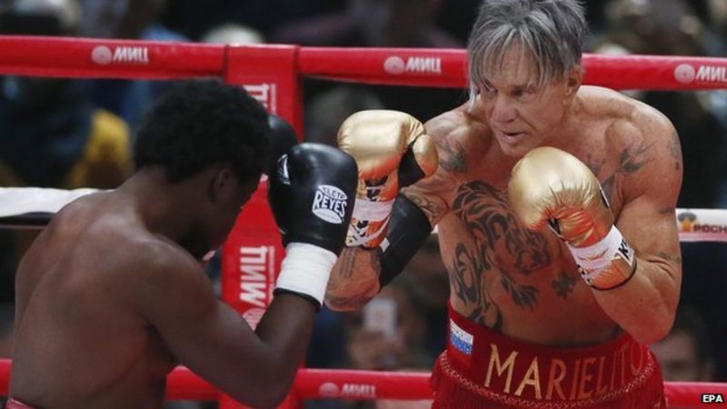 Mickey Rourke wins exhibition boxing match - BBC News