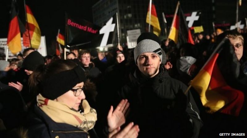 Record Pegida rally in Dresden sparks mass rival protests - BBC News