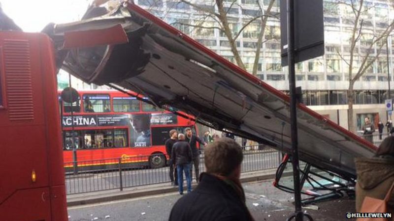 Travel scare as roof ripped off London bus - BBC News