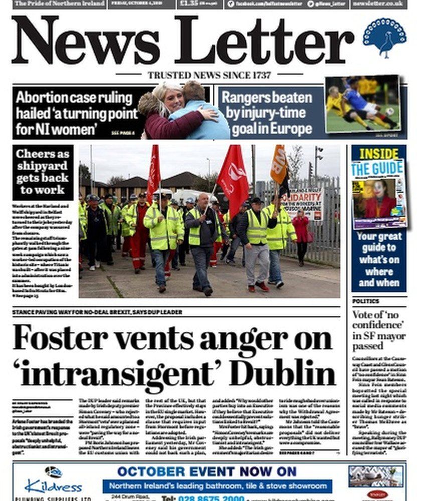 NI newspaper headlines: An IRA tip-off and shipyard triumph - BBC News
