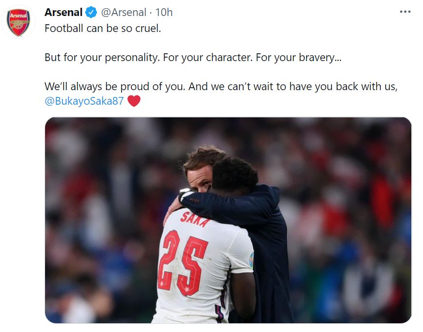 Arsenal release statement after Bukayo Saka receives racial abuse - BBC ...