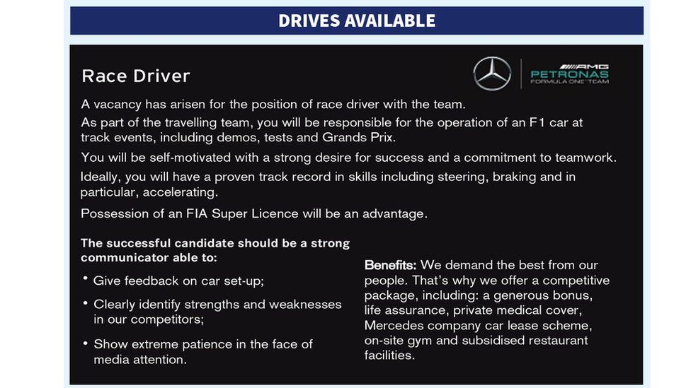 Mercedes' job advert for driver to replace Rosberg - BBC Newsround