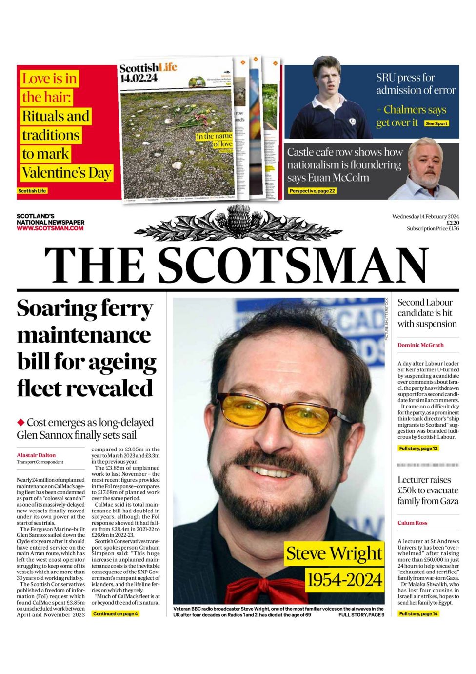 Scotland's papers: Ferries costs soar and death of DJ Wright - BBC News