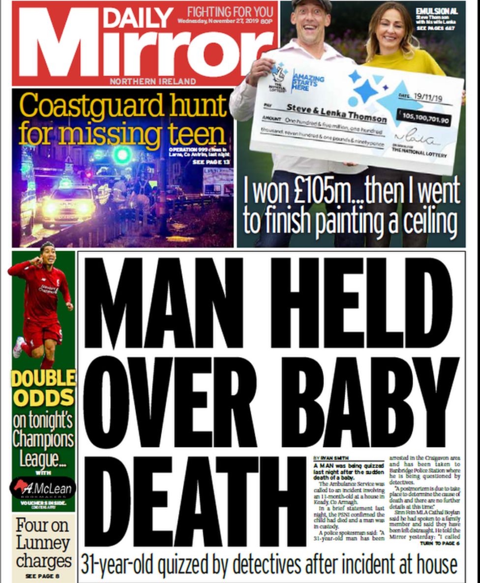 NI newspaper review: Death of baby boy dominates papers - BBC News