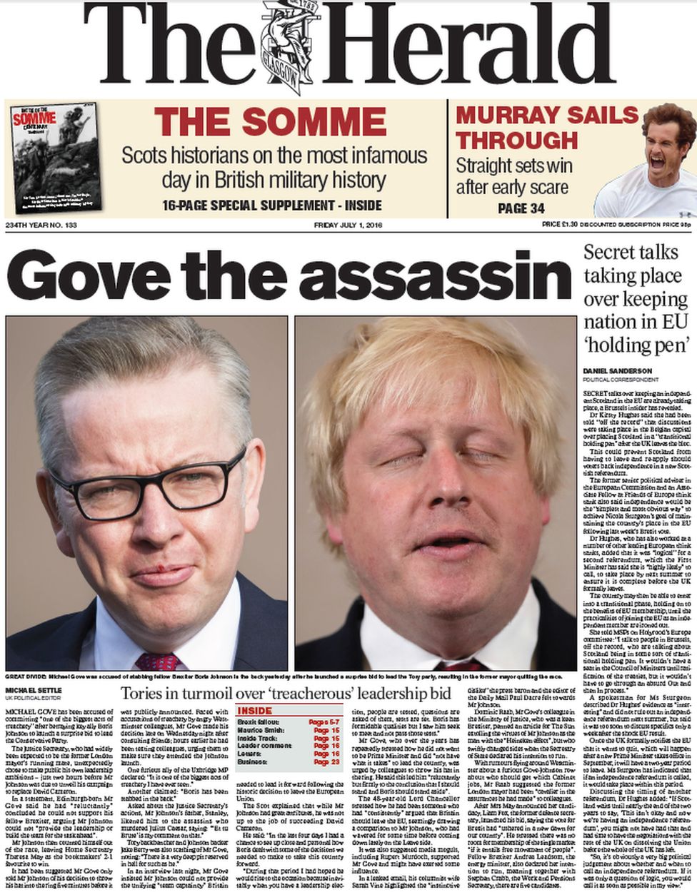 Scotland's papers: Tory 'treachery' and Scot swim death - BBC News