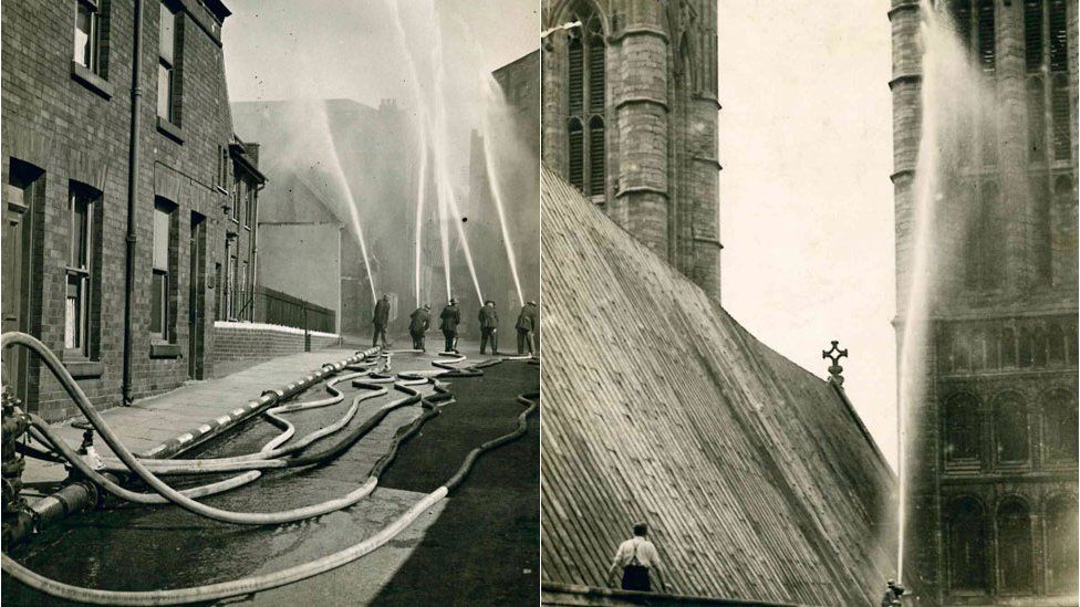 Lincoln Cathedral's WW2 water tank excavated - BBC News