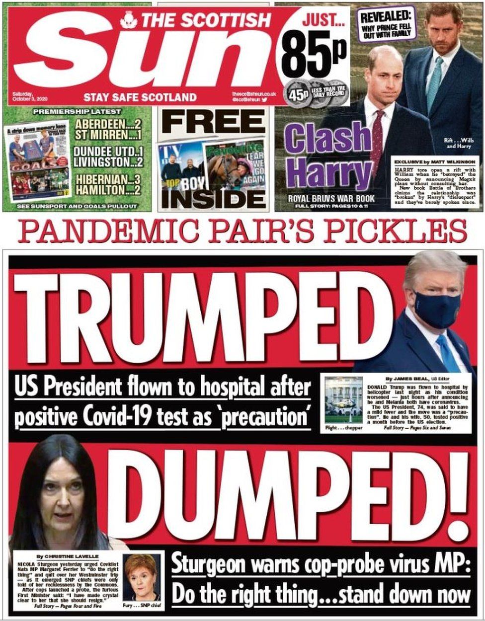Scotland's papers: Trump in hospital and pressure grows on Covid trip ...