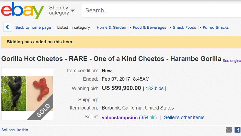 Harambe cheeto sells for $99k and a day without women - BBC News