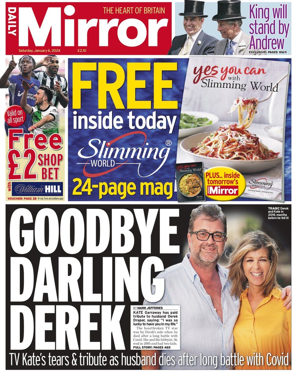 Newspaper headlines: 'Goodbye darling Derek' and Post Office ...