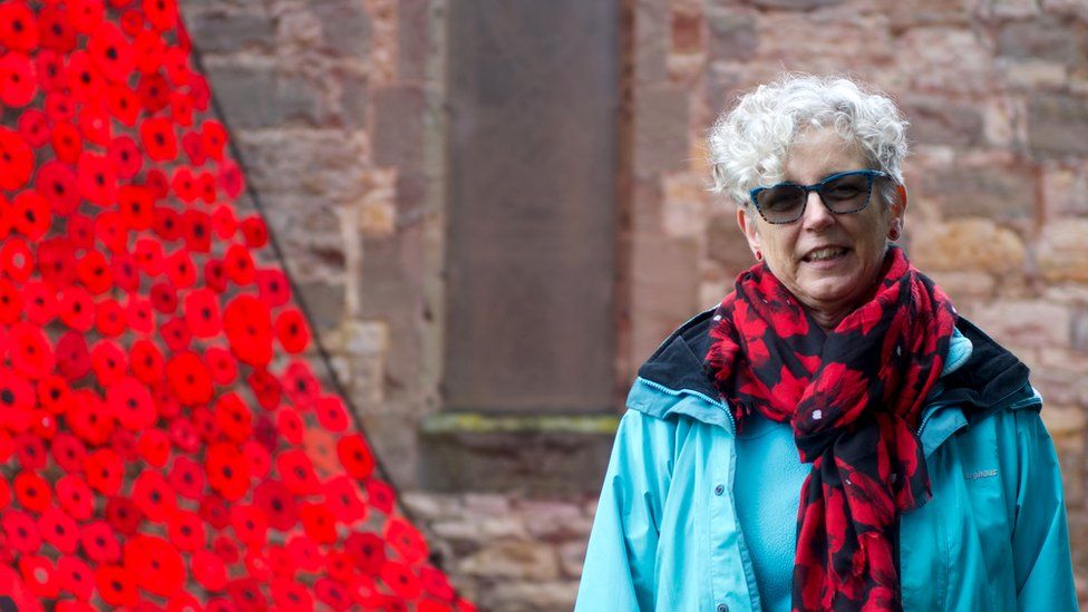 Remembrance Day: Giant poppy painted on Henley-on-Thames meadow - BBC News