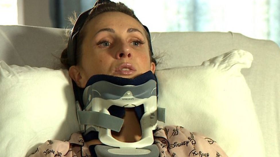 Men who badly injured woman dropping sofa from roof avoid jail - BBC News