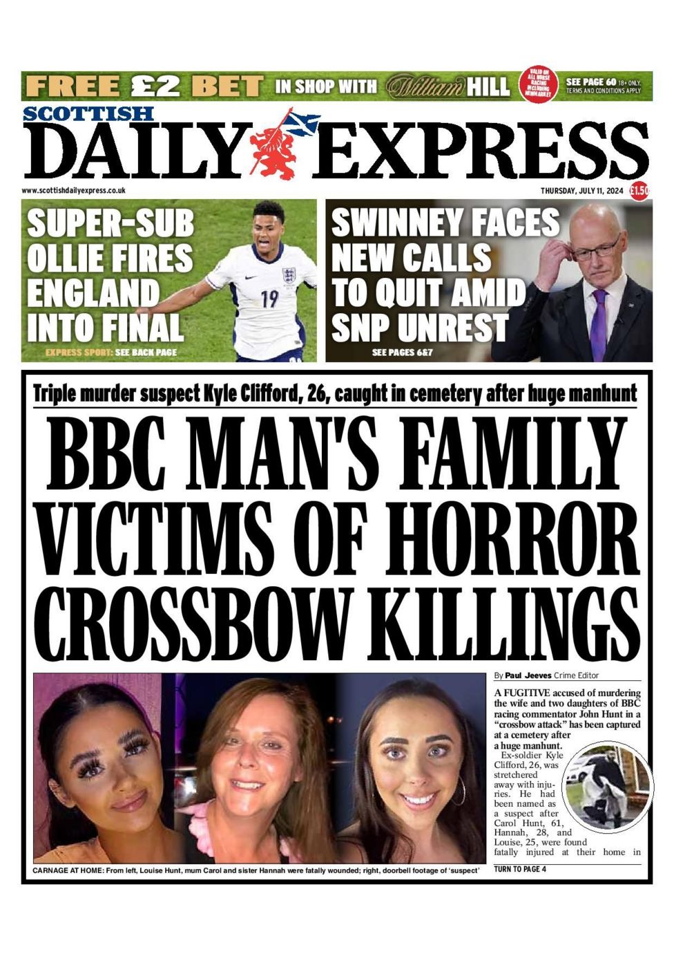 Scotland's papers: Crossbow deaths and GB Energy 'waste of money' - BBC ...