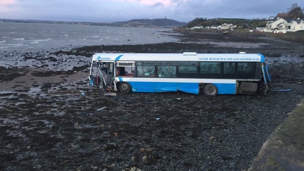 County Down: Bus removed from beach following crash - BBC News