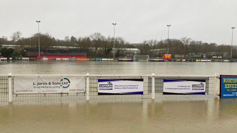 Banbury United's pitch left submerged by flood-water - BBC News