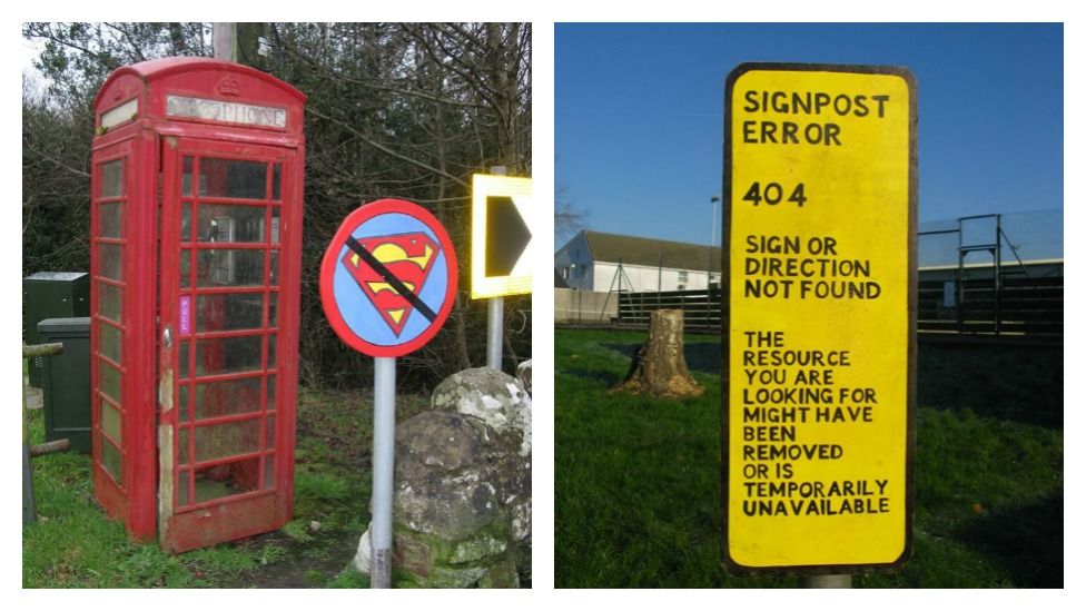 Comedy signs aim to combat 'neglect' of country roads - BBC News