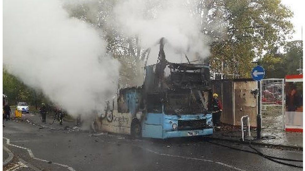 Flames engulf double decker bus in Coventry rush hour - BBC News