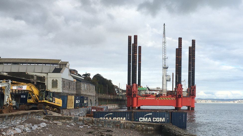 Dawlish sea wall: Barge with legs to start work - BBC News