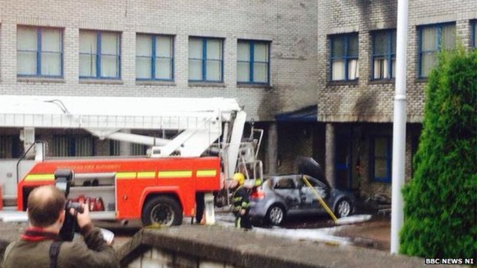 Car driven into Monaghan police station and set on fire - BBC News