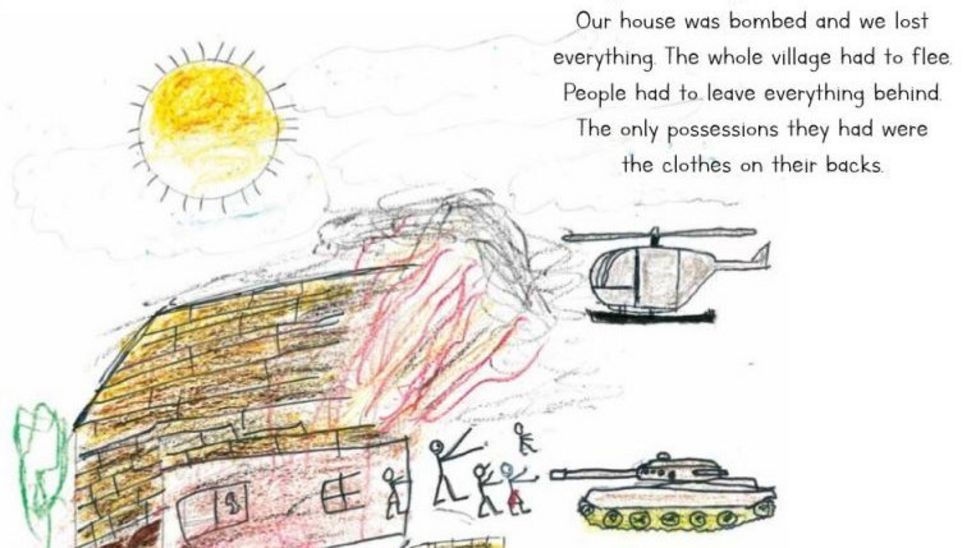 Coventry refugee children's drawings show reality of war - BBC News