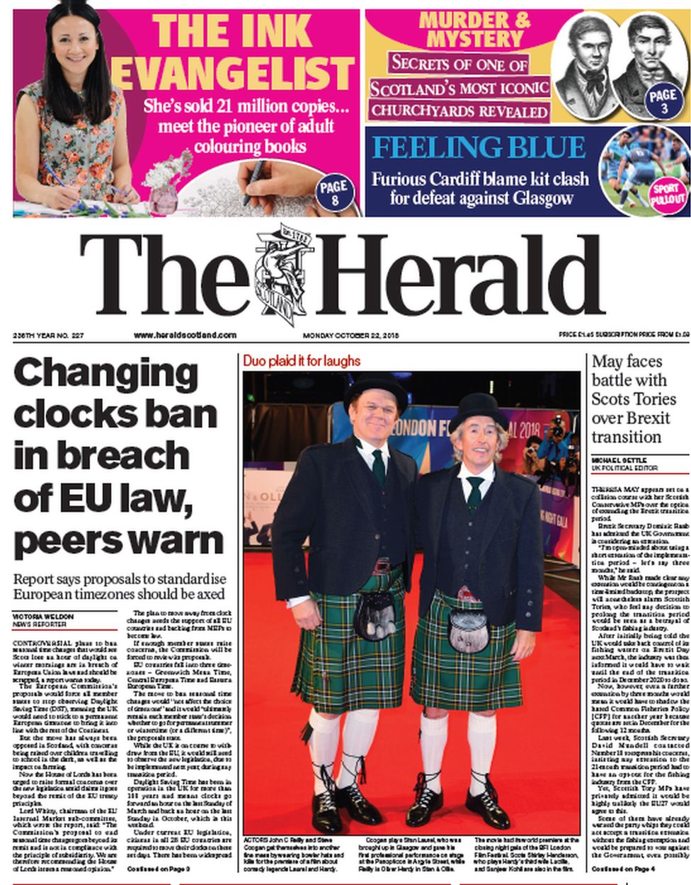 Scotland's papers: Ban on time changes 'illegal' and Scottish Tory ...