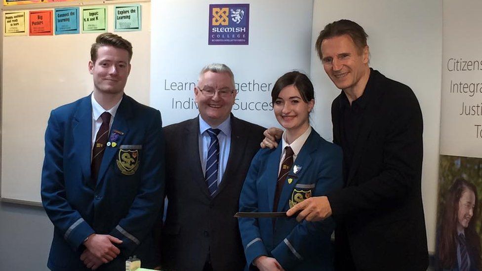 Liam Neeson makes surprise school visit to Slemish College in Ballymena ...