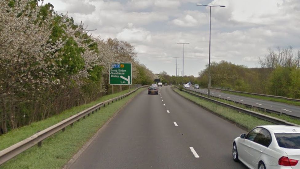 Fatal crash car on 'wrong side' of A52 dual carriageway - BBC News