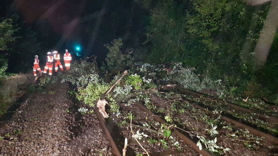 Train hits tree near Llanbradach with four people hurt - BBC News