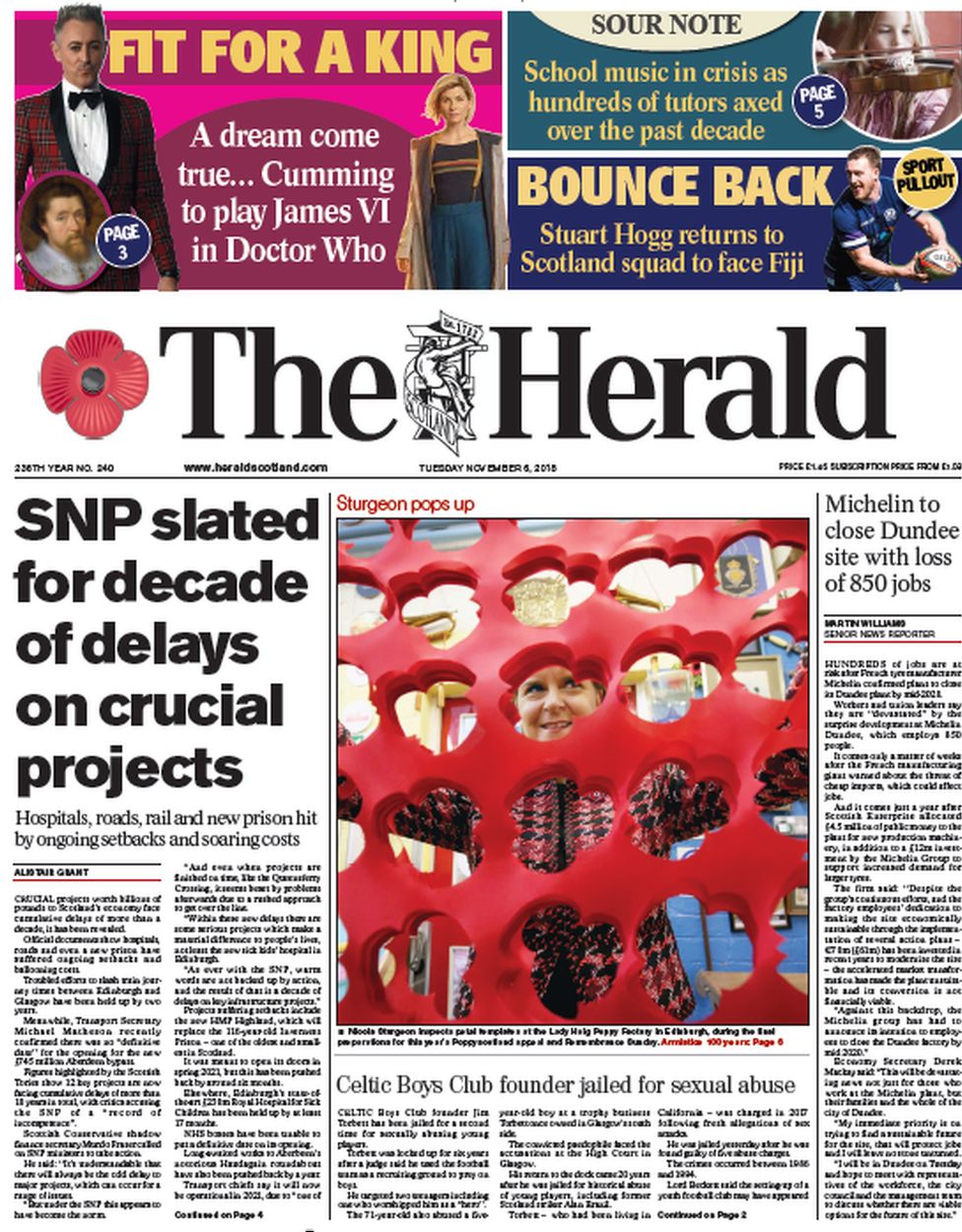 Scotland's papers: Football coach jailed and top chef's terminal cancer ...