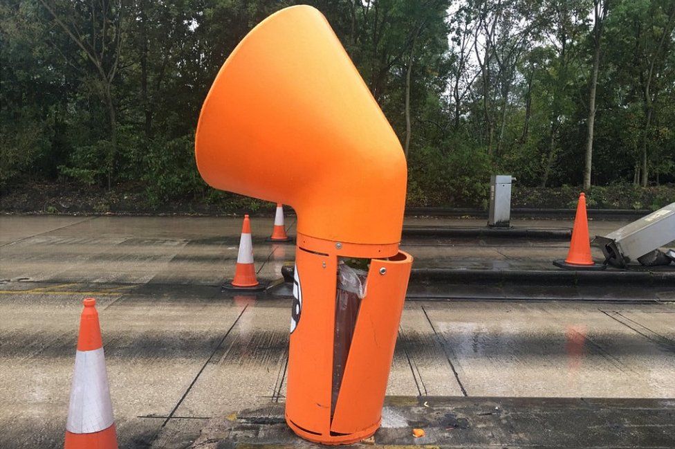 'Drive-through' bins damaged within two days at Lymm services - BBC News