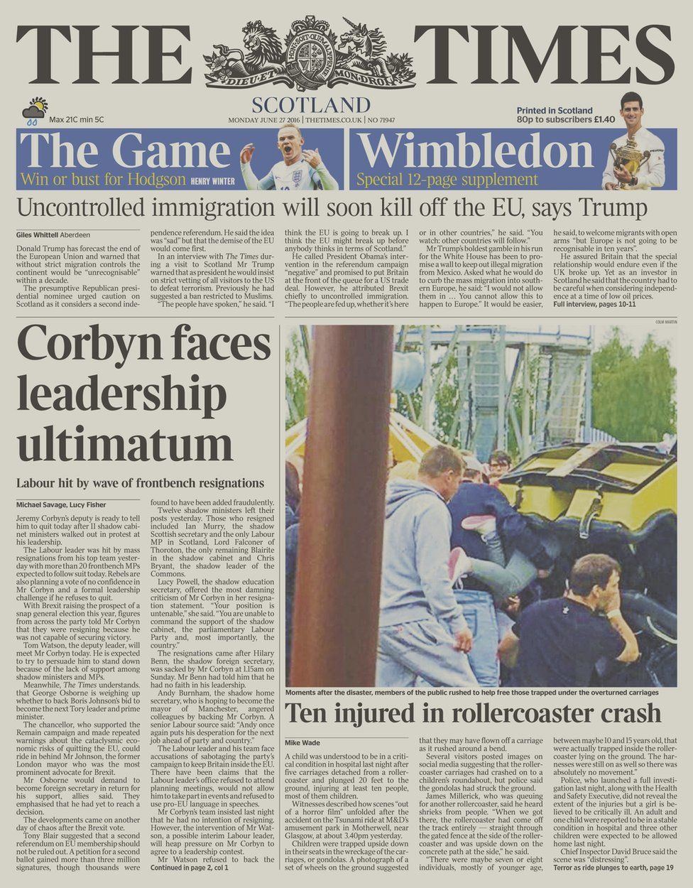 Scotland's papers: Brexit fallout and funfair 'horror' - BBC News