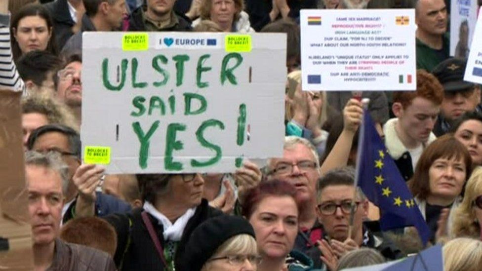 Brexit: Protesters in Belfast rally against UK's EU exit - BBC News