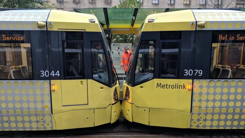 Major disruption after two Metrolink trams crash in Manchester - BBC News