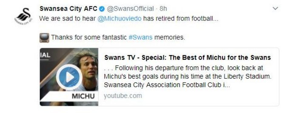 Michu: Ex-Swansea forward retires after long injury struggle - BBC Sport