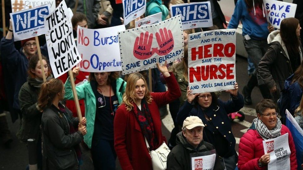 Student nurses and midwives protest over grants cut - BBC News