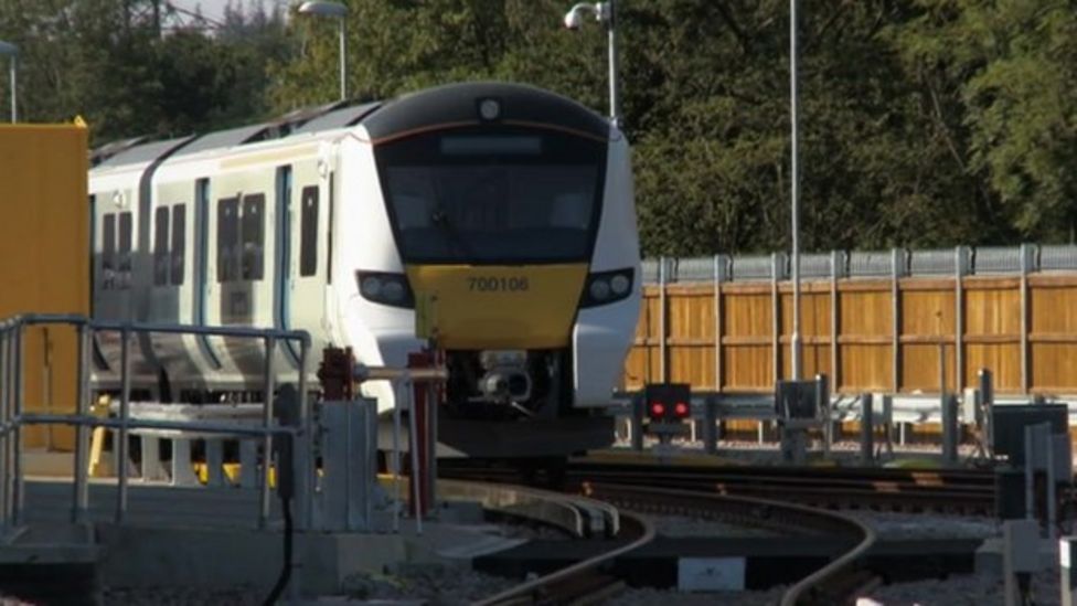 First new Thameslink train arrives at Three Bridges depot - BBC News