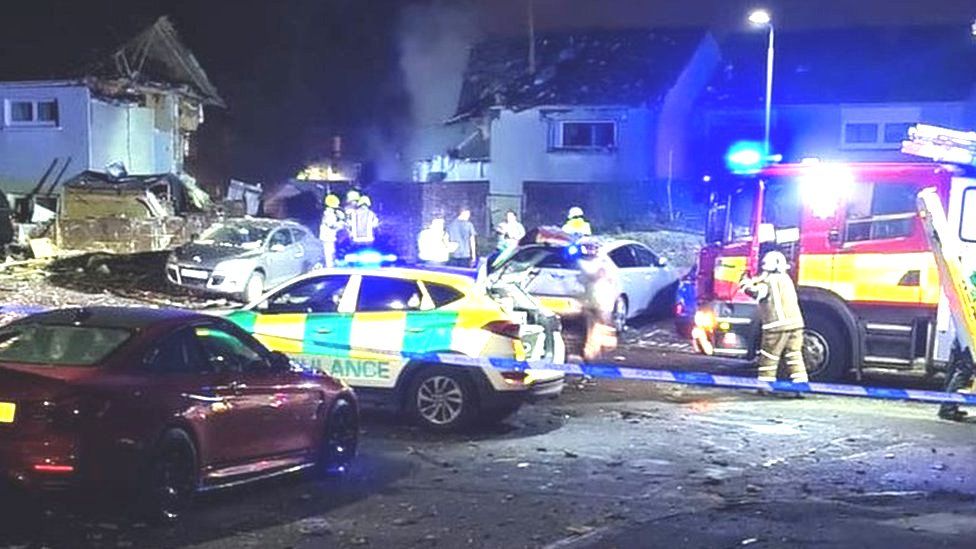 Four in hospital after explosion destroys homes in Ayr - BBC News