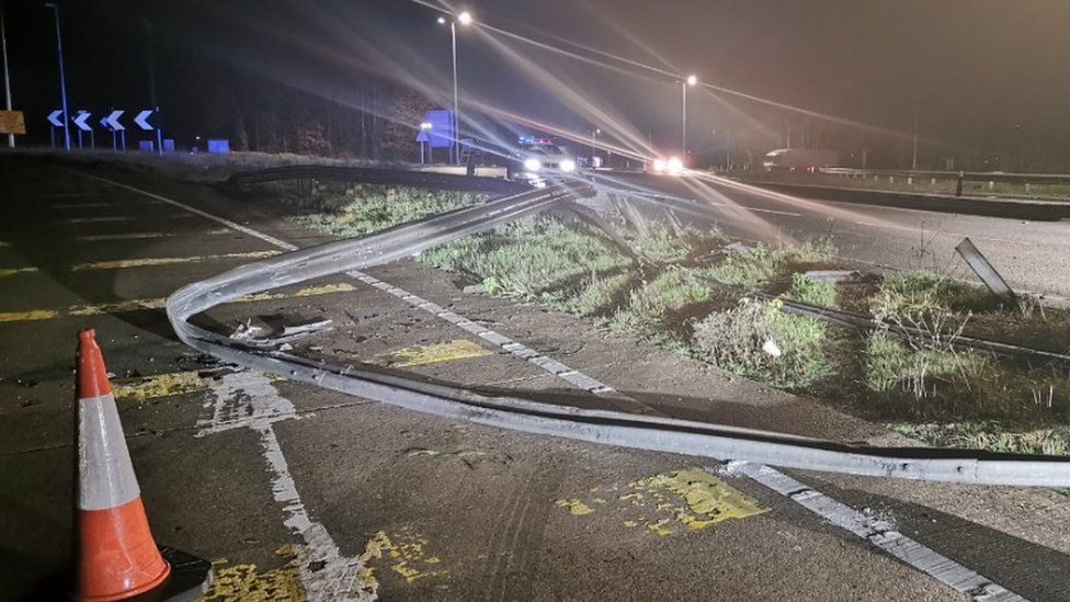 A4232: Delays after lorry crashes through central barrier - BBC News