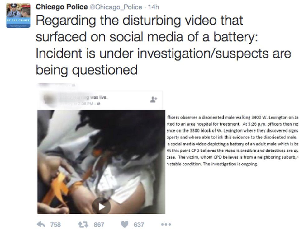 Chicago police hold four over live-streamed attack - BBC News