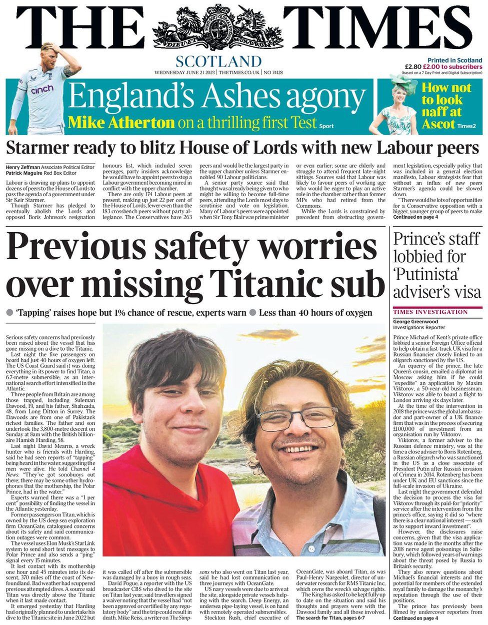 Scotland's papers: Hours to save sub crew and Slater survives vote ...