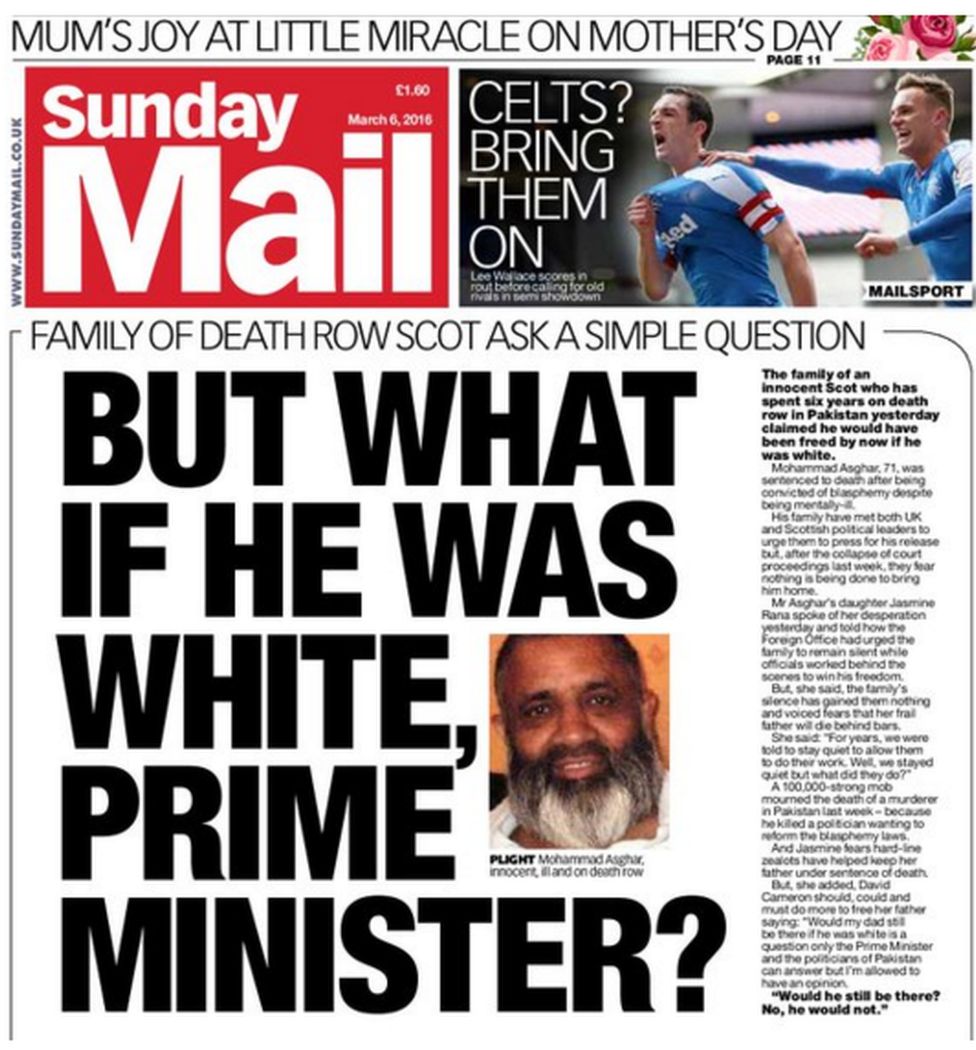 Sunday's front pages: Dunblane survivor and life expectancy lottery ...