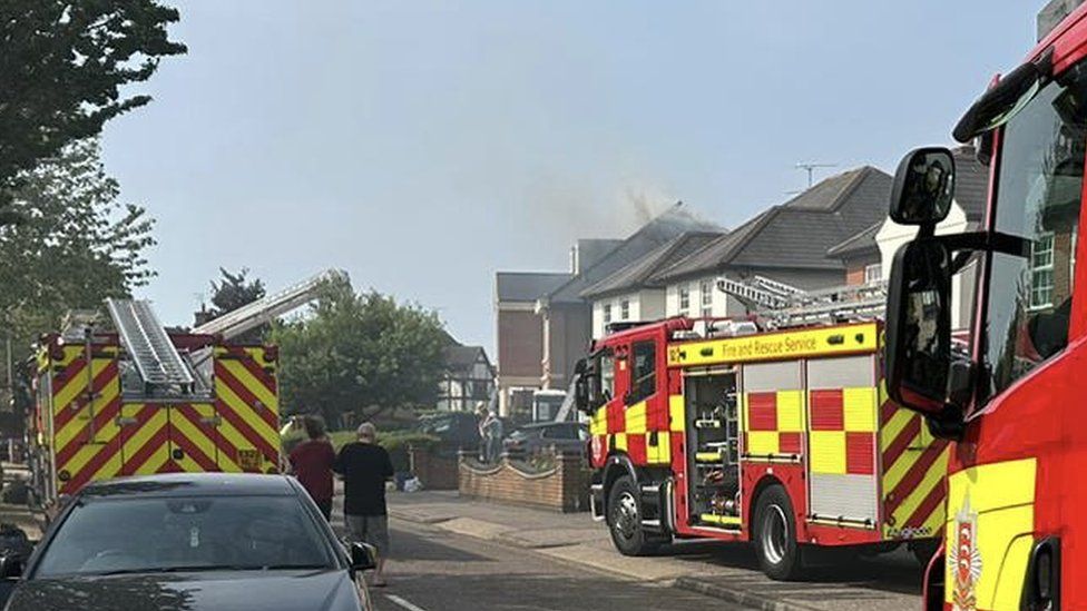 Shoeburyness roof fire leaves three-storey home uninhabitable - BBC News