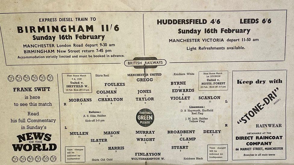 Manchester United programme for Munich air disaster abandoned game at ...