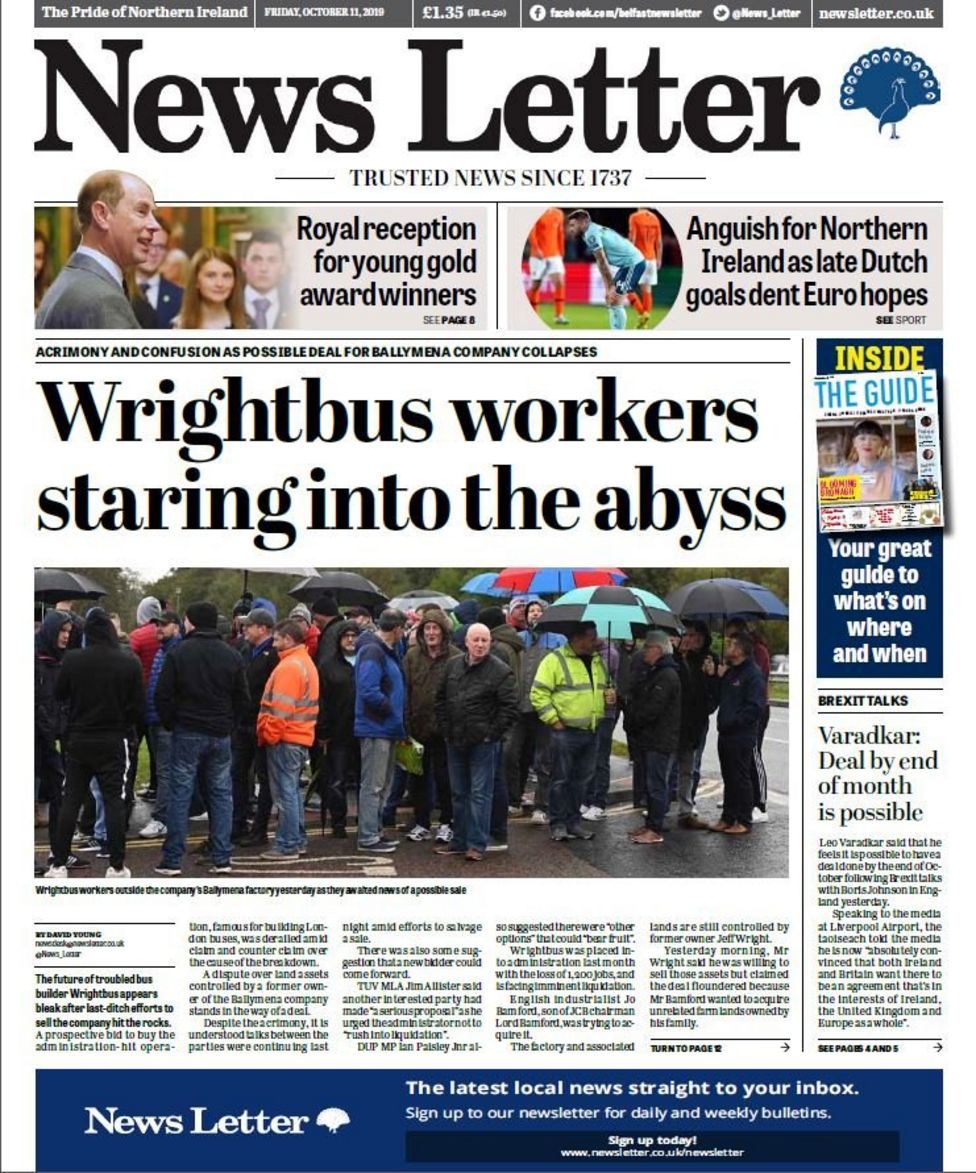 NI paper review: Brexit deal hope and Wrightbus fear - BBC News