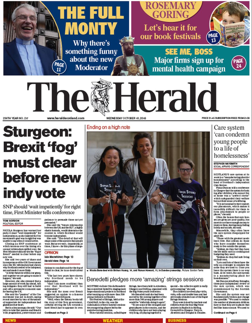 The papers: Sturgeon says indy vote must wait - BBC News