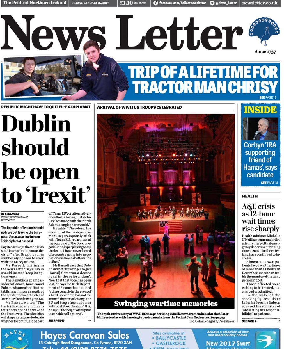Newspaper headlines: 'Irexit' and salmon shortage - BBC News
