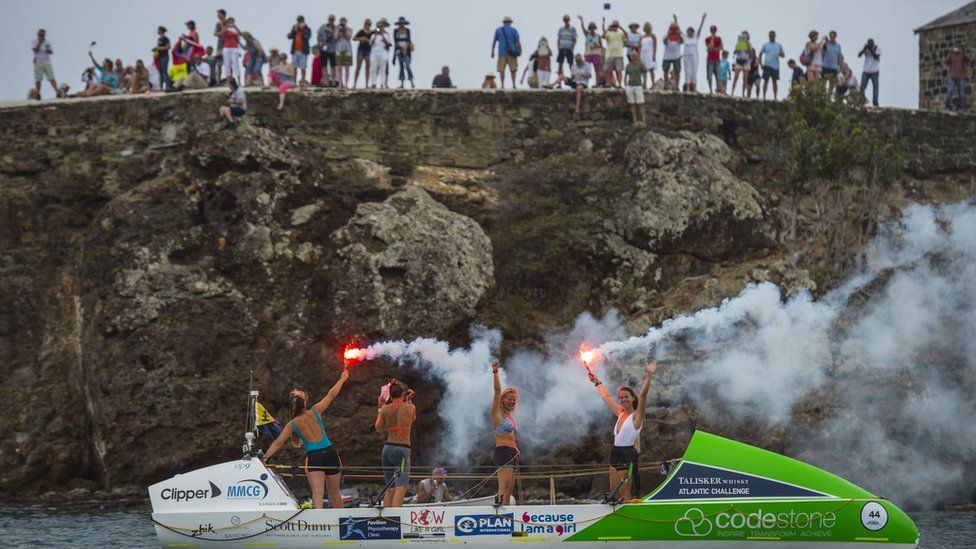 British female rowers break Atlantic records - BBC News